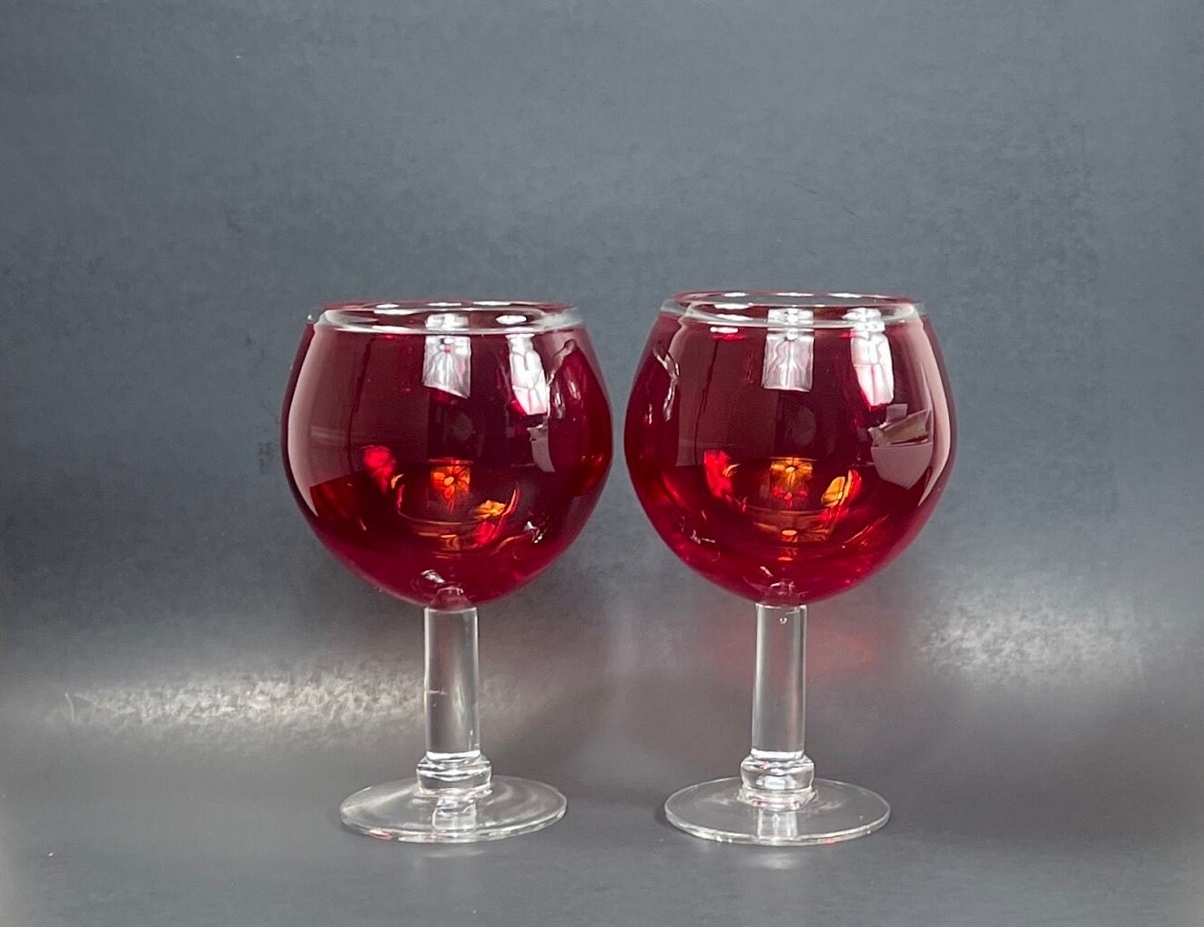 Vintage Wine Glasses, Stemware, Ruby Red Balloon Wine Glasses, Oversized Glasses, Colored ...