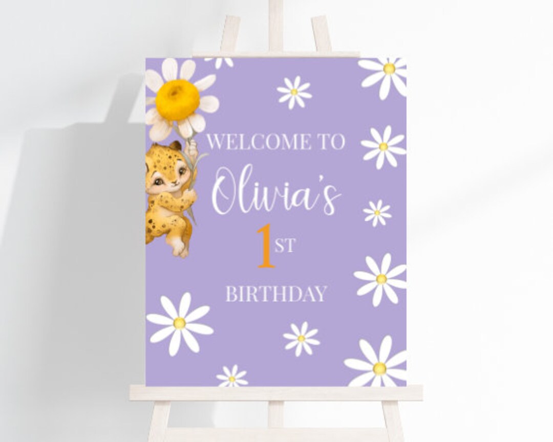 Lilac Daisy First Birthday Welcome Board, Flower Theme, Baby First ...