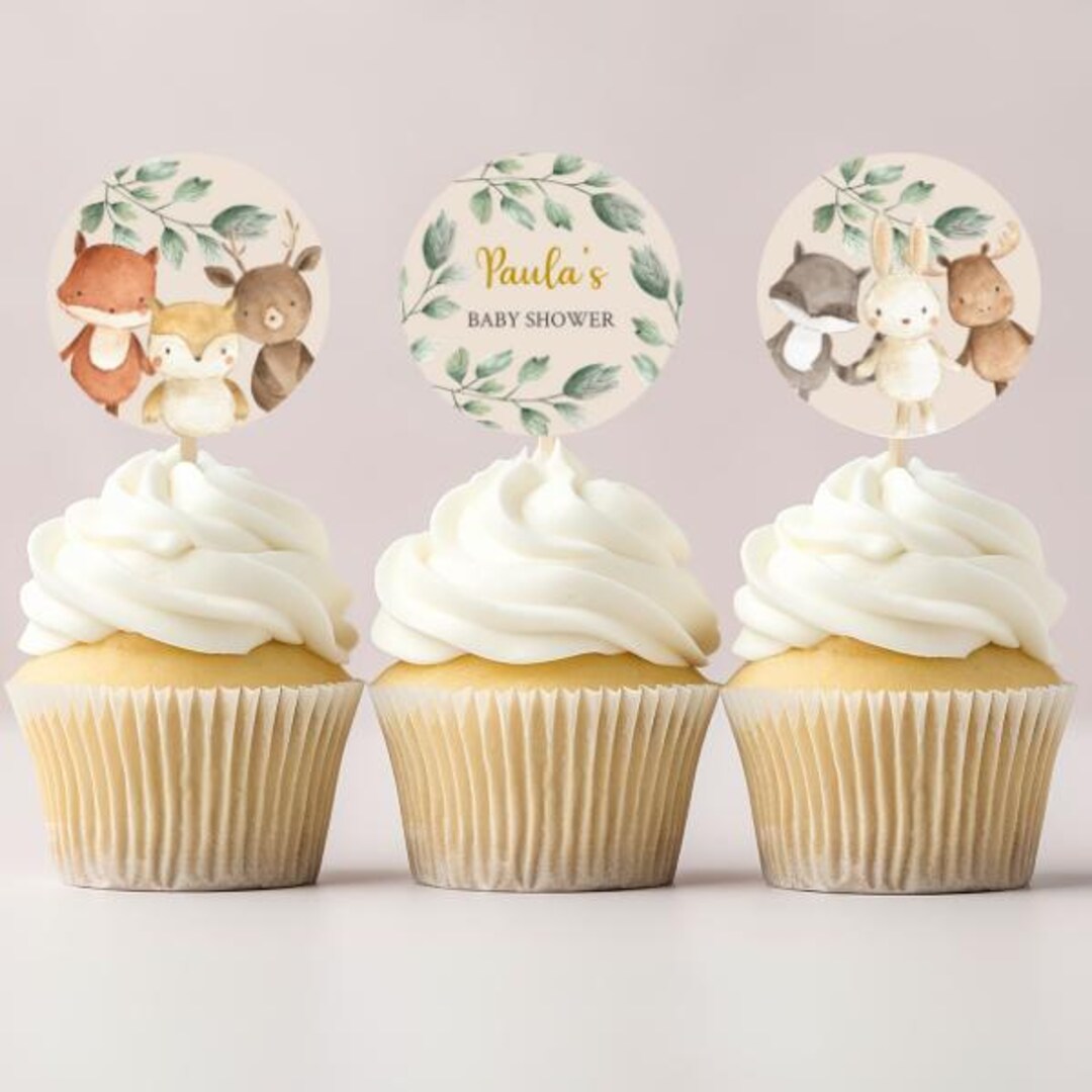 Boho Forest Friends Baby Shower Cupcake Toppers, Cupcake Picks ...