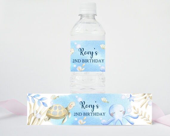 Under the Sea Water Bottle Label, Ocean Animal Theme, Children's ...