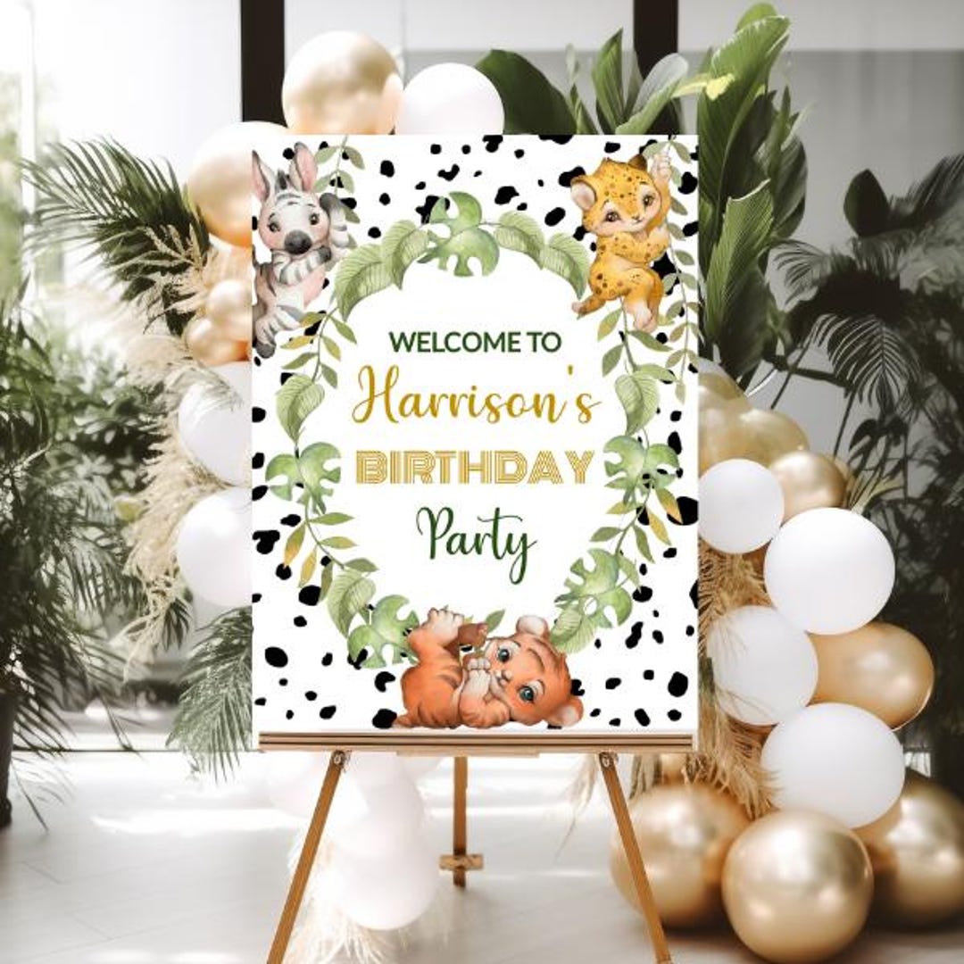 Safari Animal Birthday Party Welcome Board, in the Jungle Theme Welcome ...