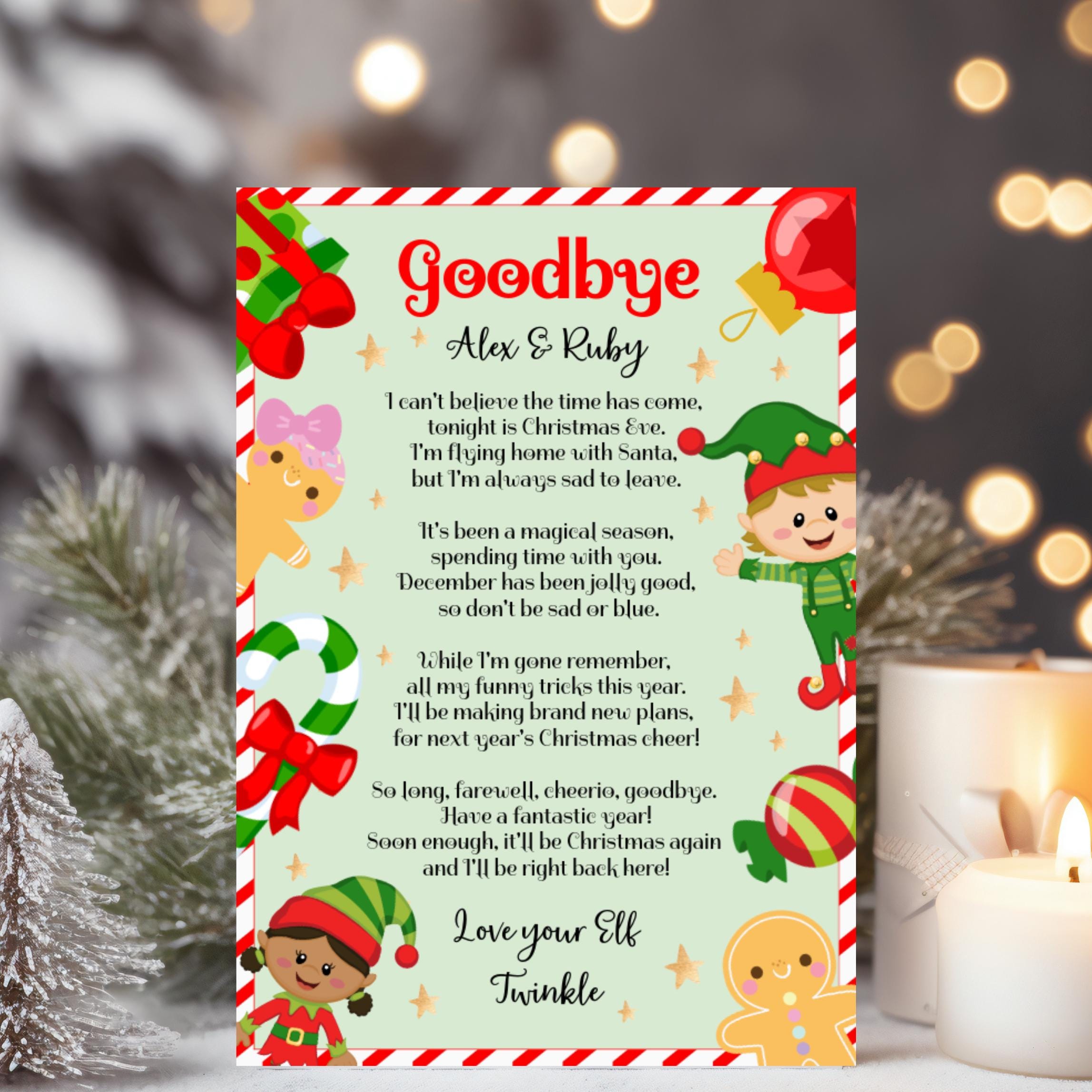Festive Elf Goodbye Letter, Traditional Christmas Theme, Boy or Girl ...