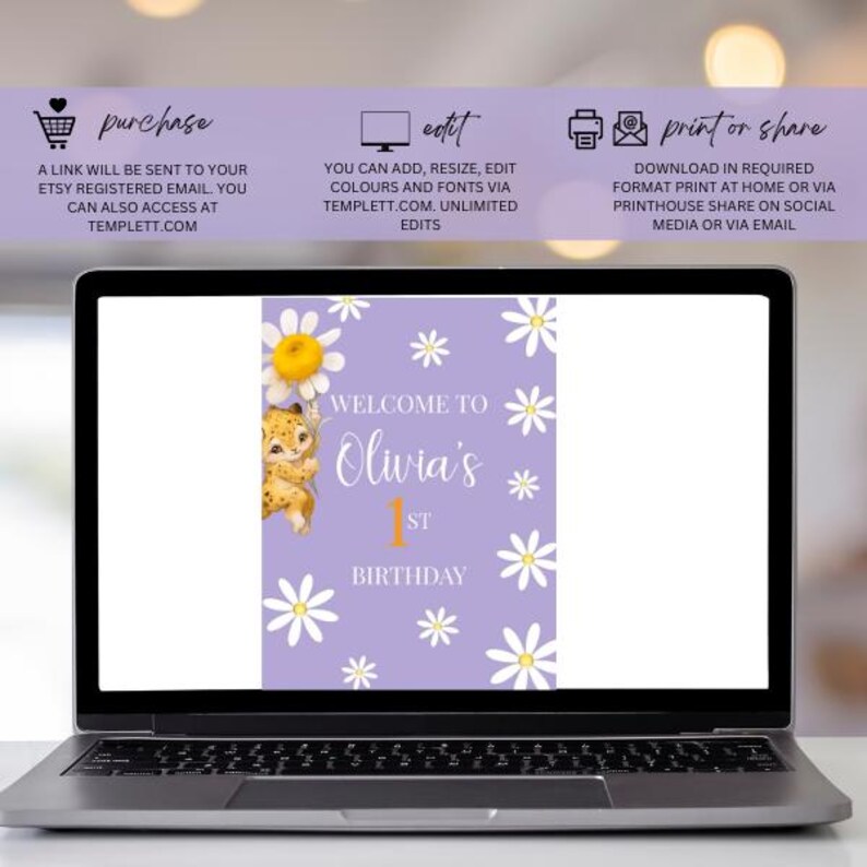 Lilac Daisy First Birthday Welcome Board, Flower Theme, Baby First ...