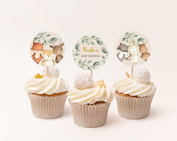 Boho Forest Friends Baby Shower Cupcake Toppers, Cupcake Picks ...