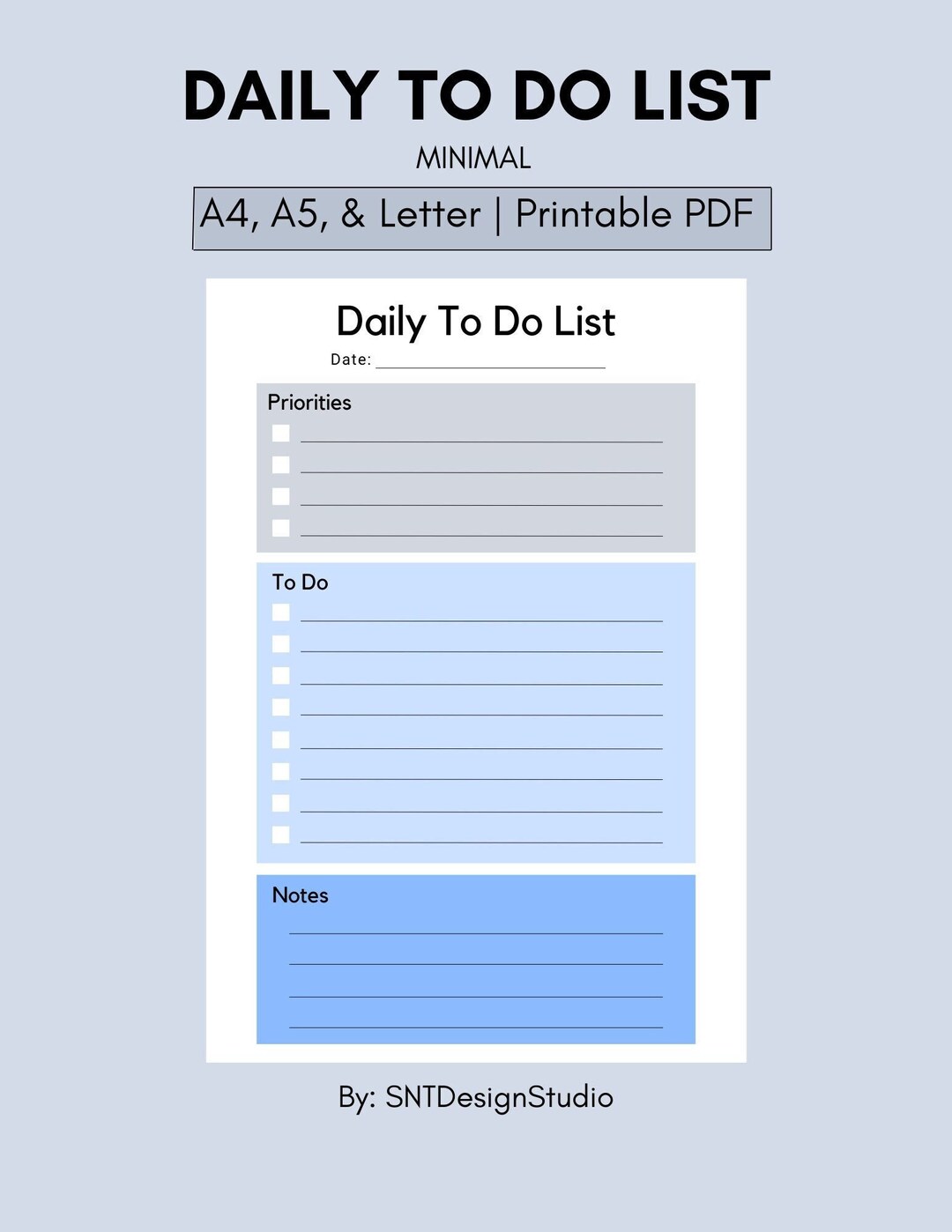 Daily to Do List Blue Version Printable PDF, Task Checklist ...