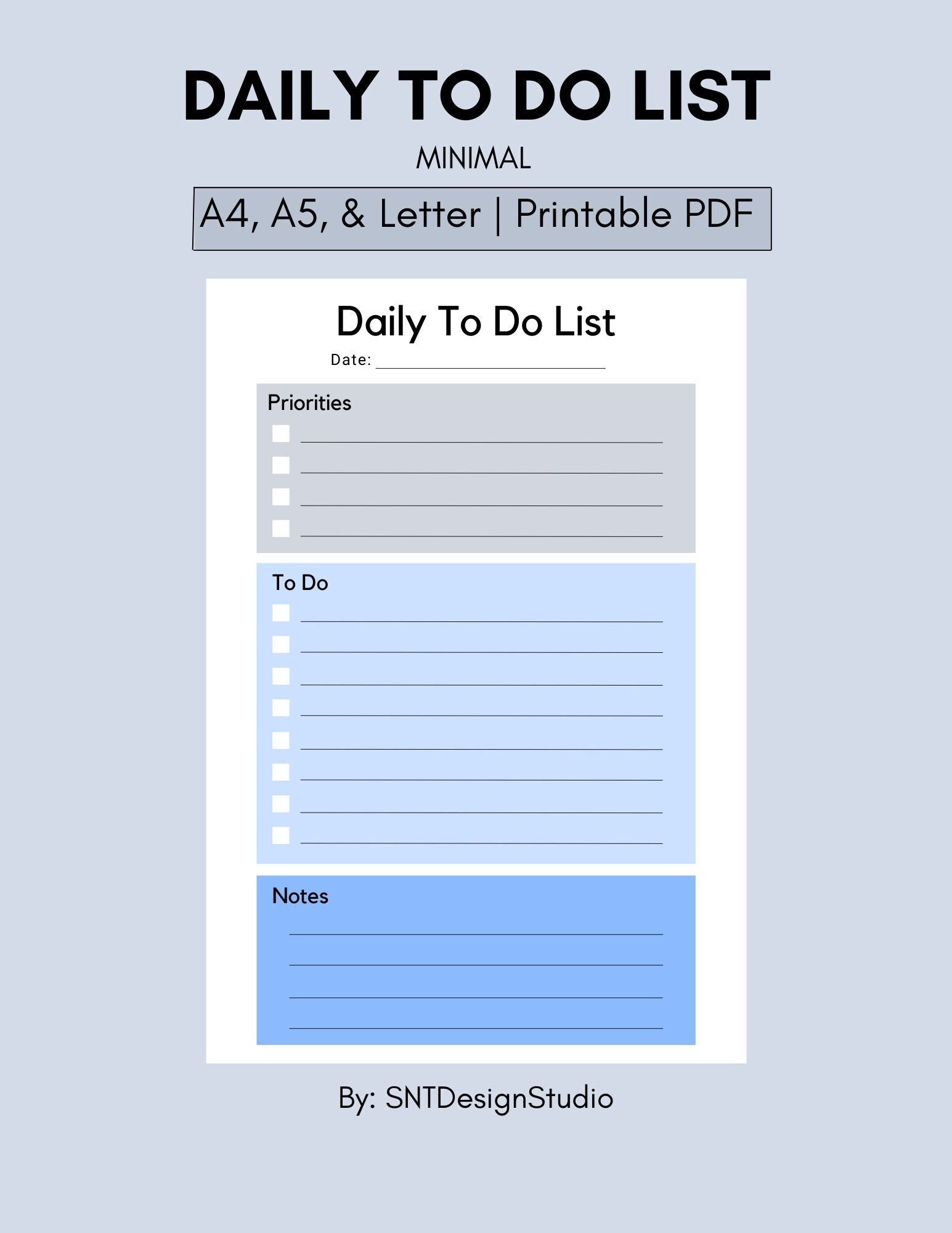 Daily to Do List Blue Version Printable PDF, Task Checklist ...