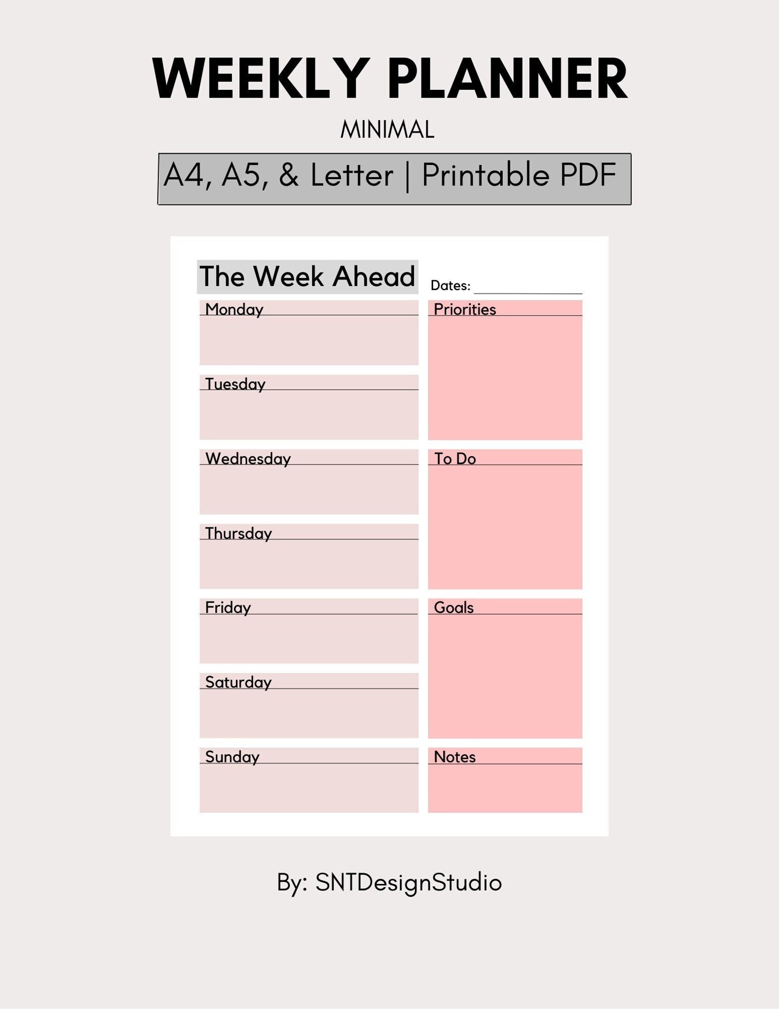 The Week Ahead Weekly Planner Printable PDF, Week at a Glance, Weekly ...