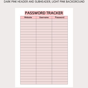 Password Tracker 5 Color Ways Printable PDF, Password Log, Security ...
