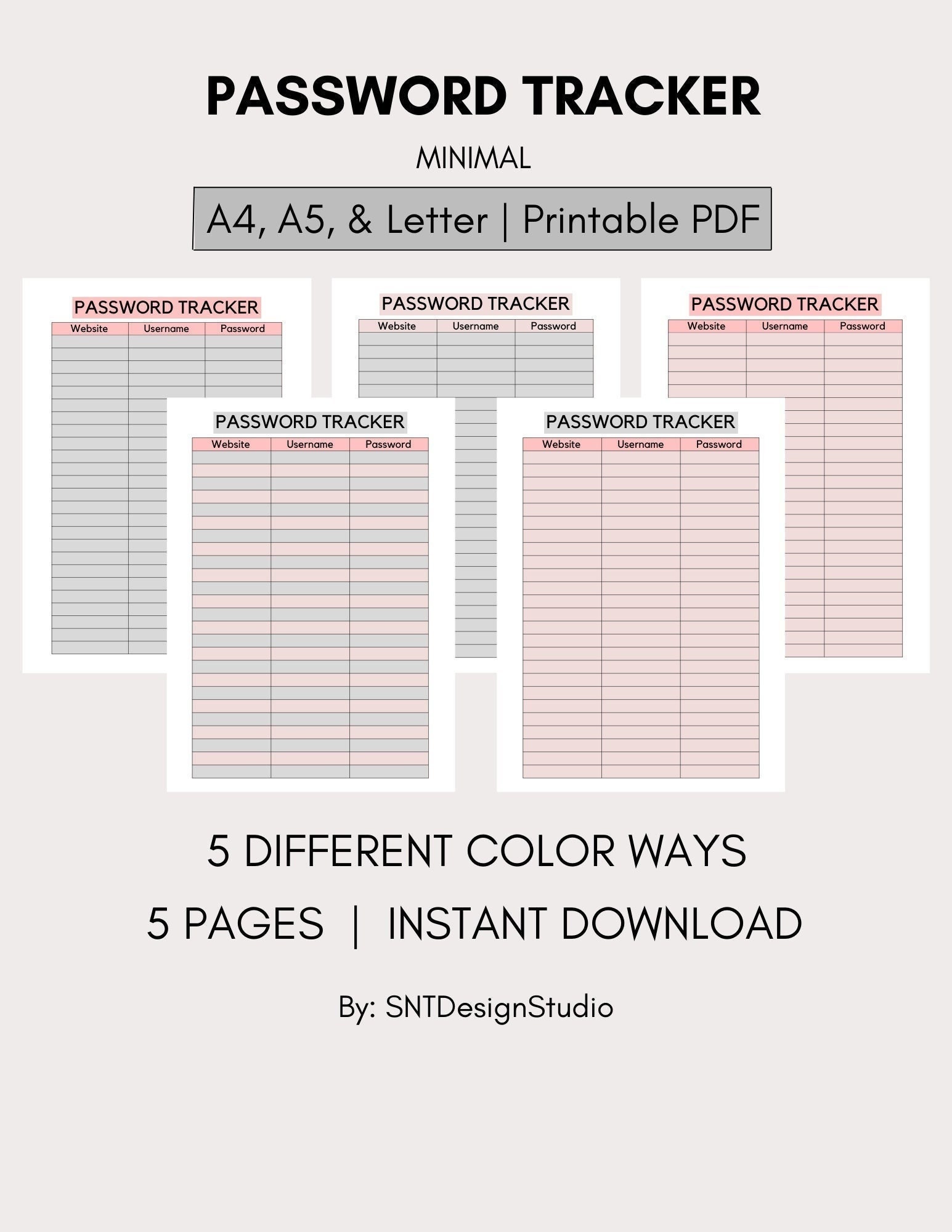 Password Tracker 5 Color Ways Printable PDF, Password Log, Security ...