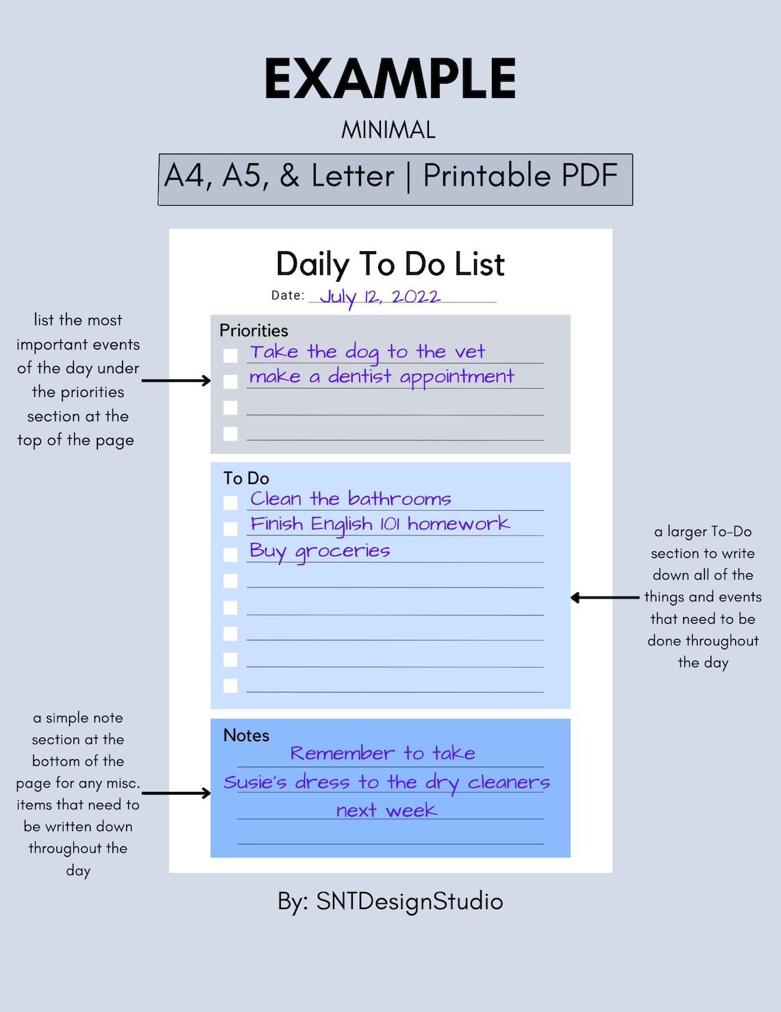 Daily to Do List Blue Version Printable PDF, Task Checklist ...