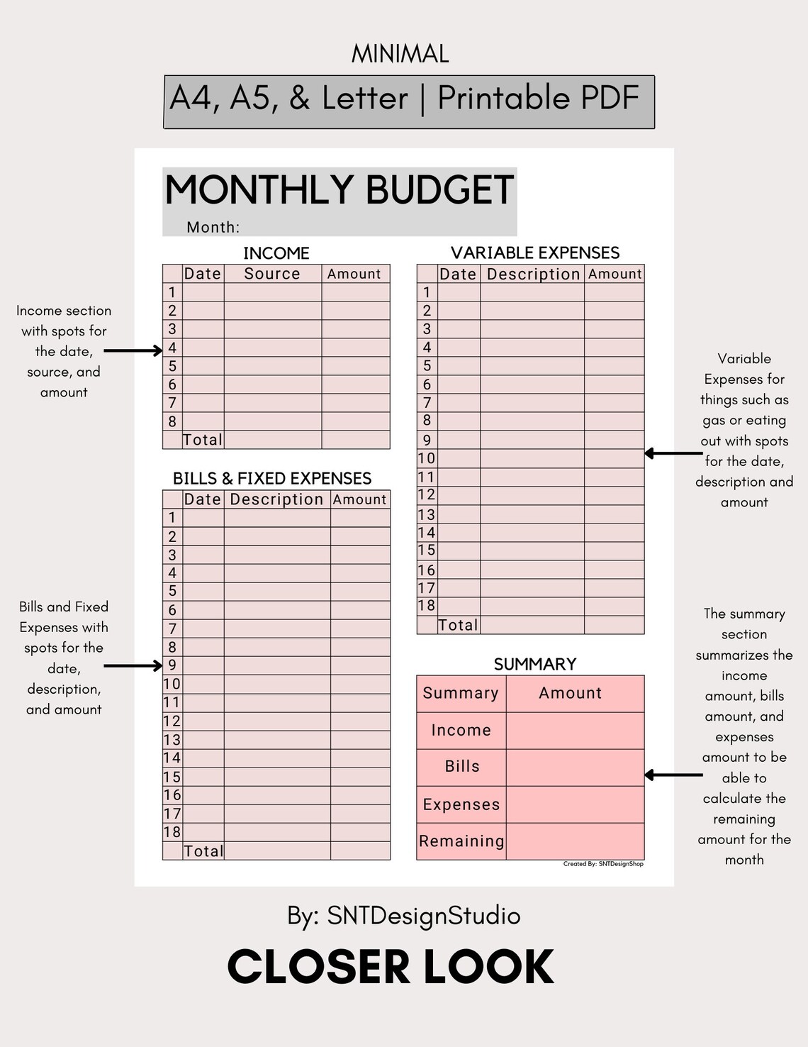 Monthly Budget Planner Printable PDF, Finance Planner, Monthly Budget ...