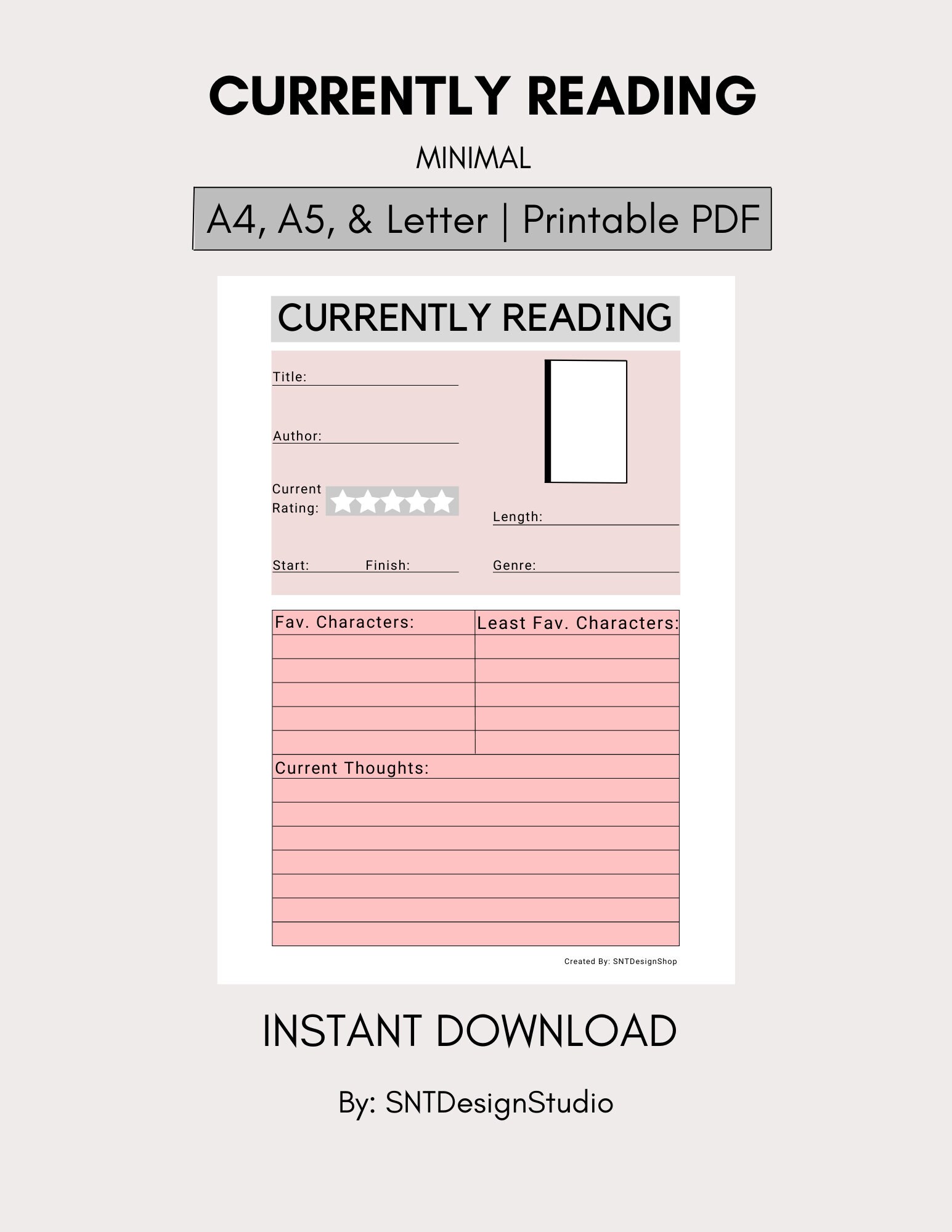 Book Journal Printable PDF, Pink, Reading Journal, Book Review, Book ...