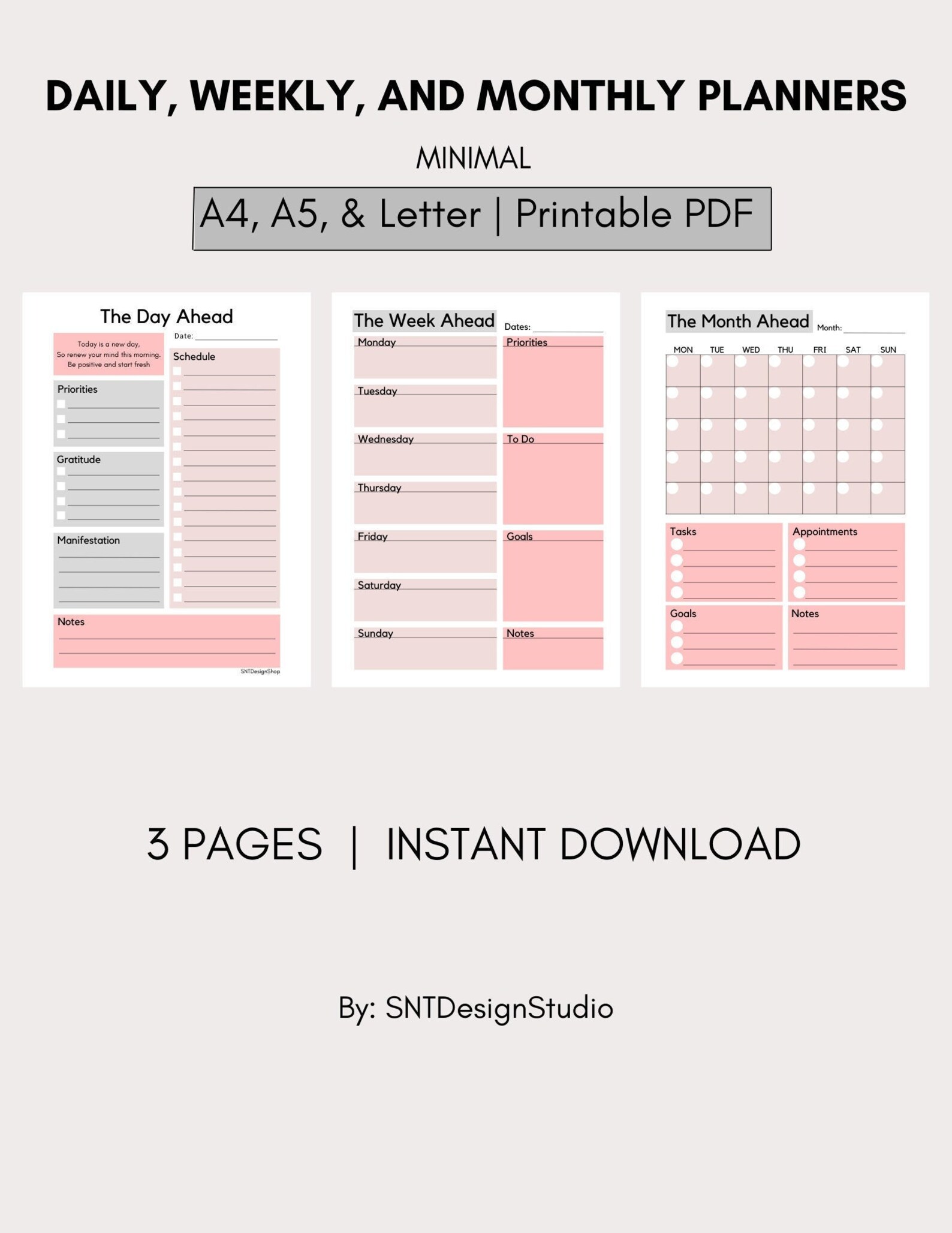 Daily Weekly and Monthly Planner Printable PDF, Daily Organizer, Weekly ...