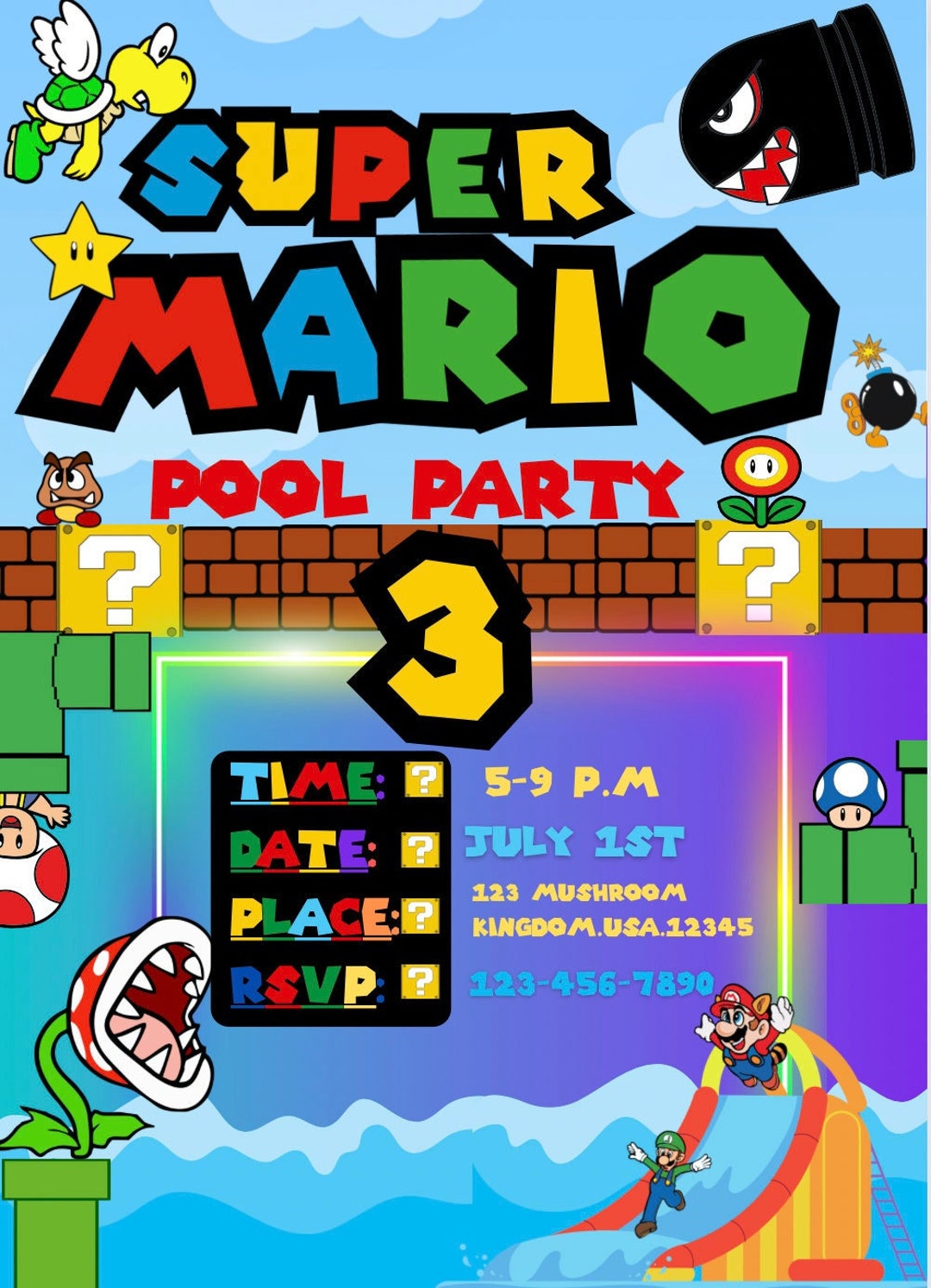 Super Mario, Digital Invitation, Invitation - Etsy