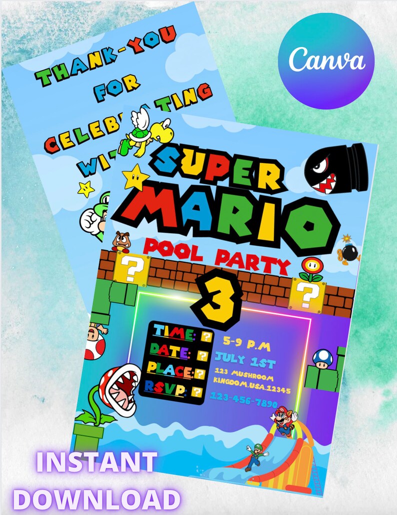 Super Mario, Digital Invitation, Invitation - Etsy