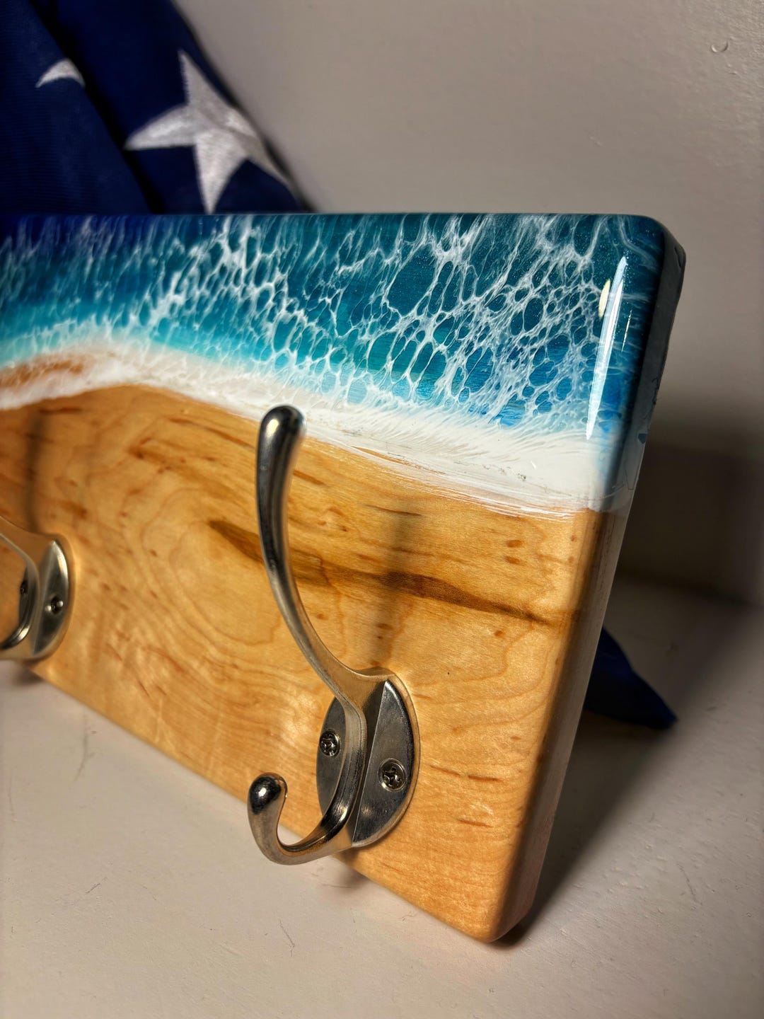 Epoxy Ocean Coat Rack – Handmade Beach Wall Hook Rack for Entryway or ...