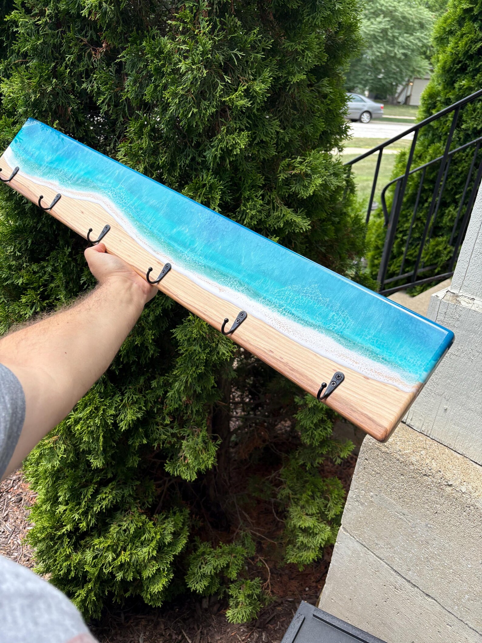 Handmade Epoxy Coat Rack, Ocean Wall Hooks, Pine Wood Coastal Beach ...