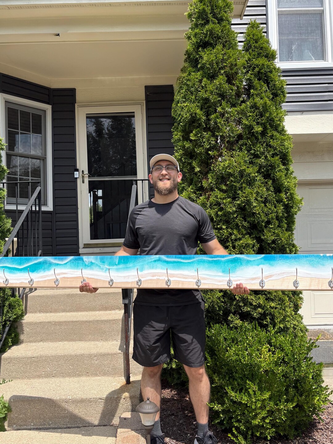 Handmade Ocean Epoxy Coat Rack: Custom Maple Wood, French Cleat Mount ...