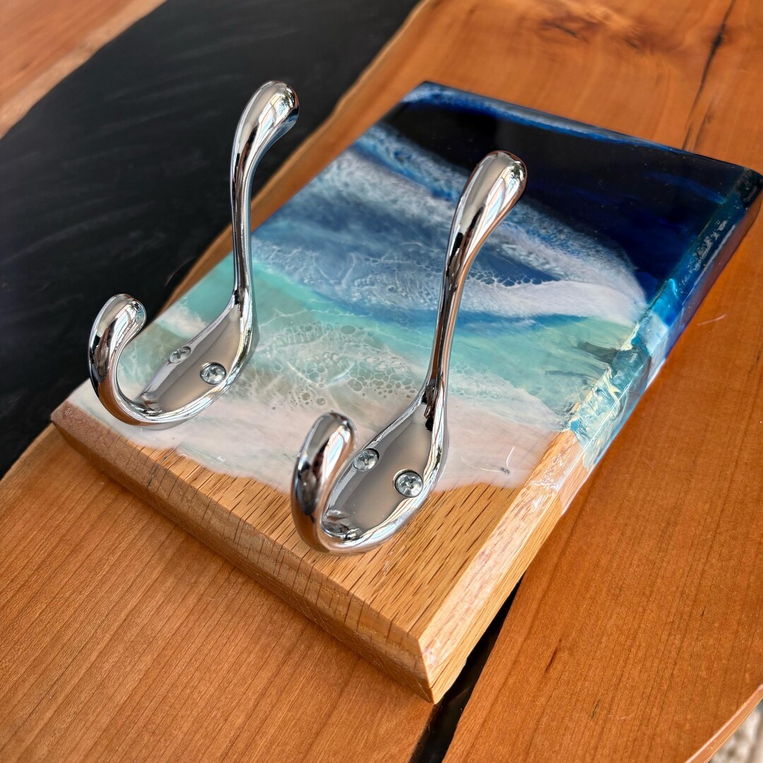 Coat Rack With Epoxy Ocean Design Handmade Wooden Wall Mounted Hanger ...