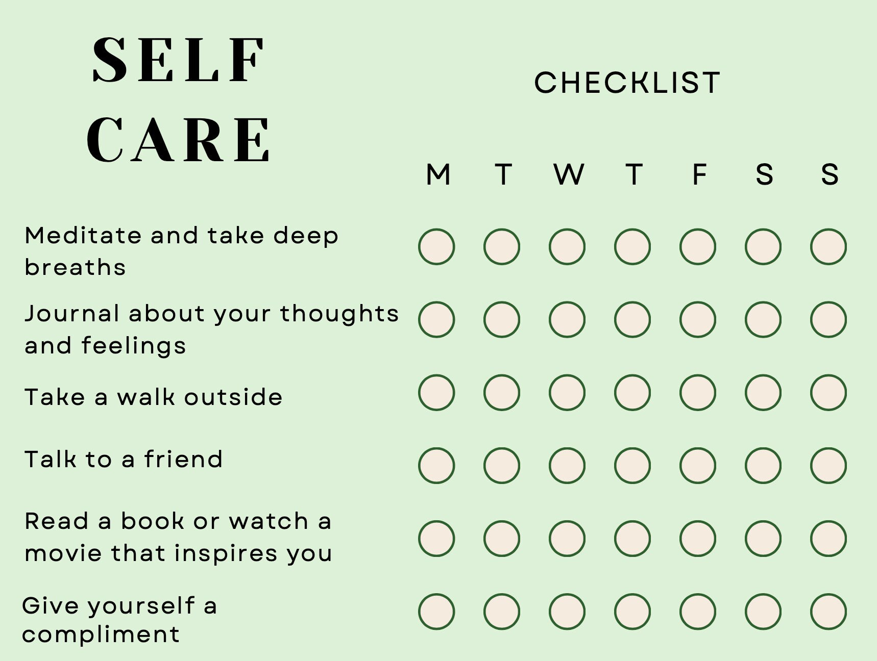 Weekly Self Care Checklist Self Care Printable Pdf Digital Product - Etsy