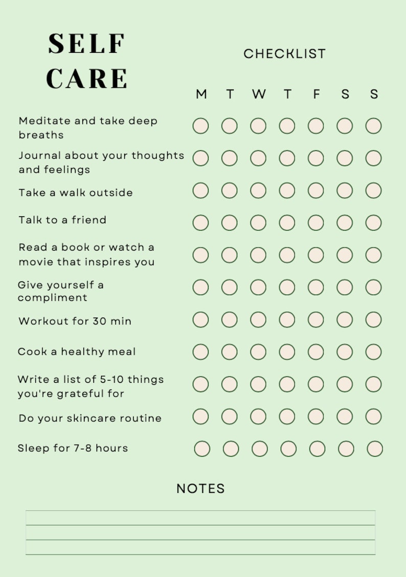 Weekly Self Care Checklist Self Care Printable Pdf Digital Product - Etsy