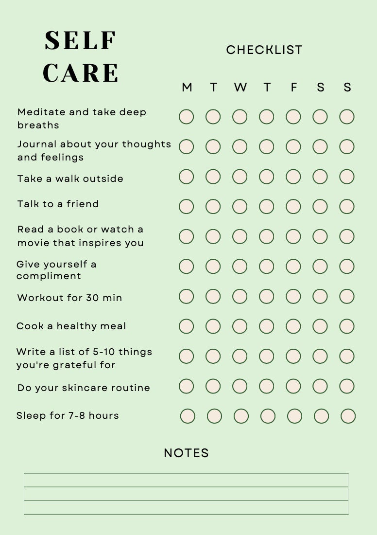 Weekly Self Care Checklist Self Care Printable Pdf Digital Product - Etsy
