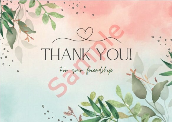 Thank You Card Friendship Gratitude Floral Green Printable Pdf - Etsy