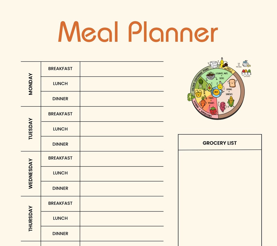Weekly Meal Planner With Shopping List, Water Intake Reminder and PB3 ...
