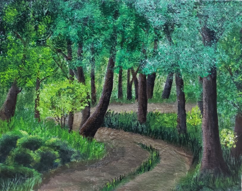 Green Forest Path Painting