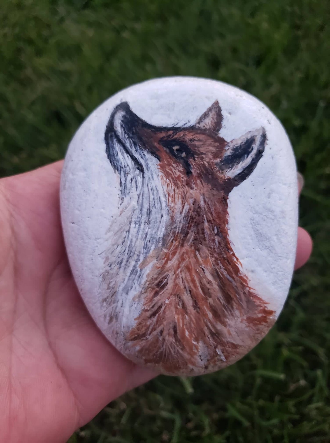 Pebble Painted Fox Hand Painted Stone With Acrylics and Finished - Etsy