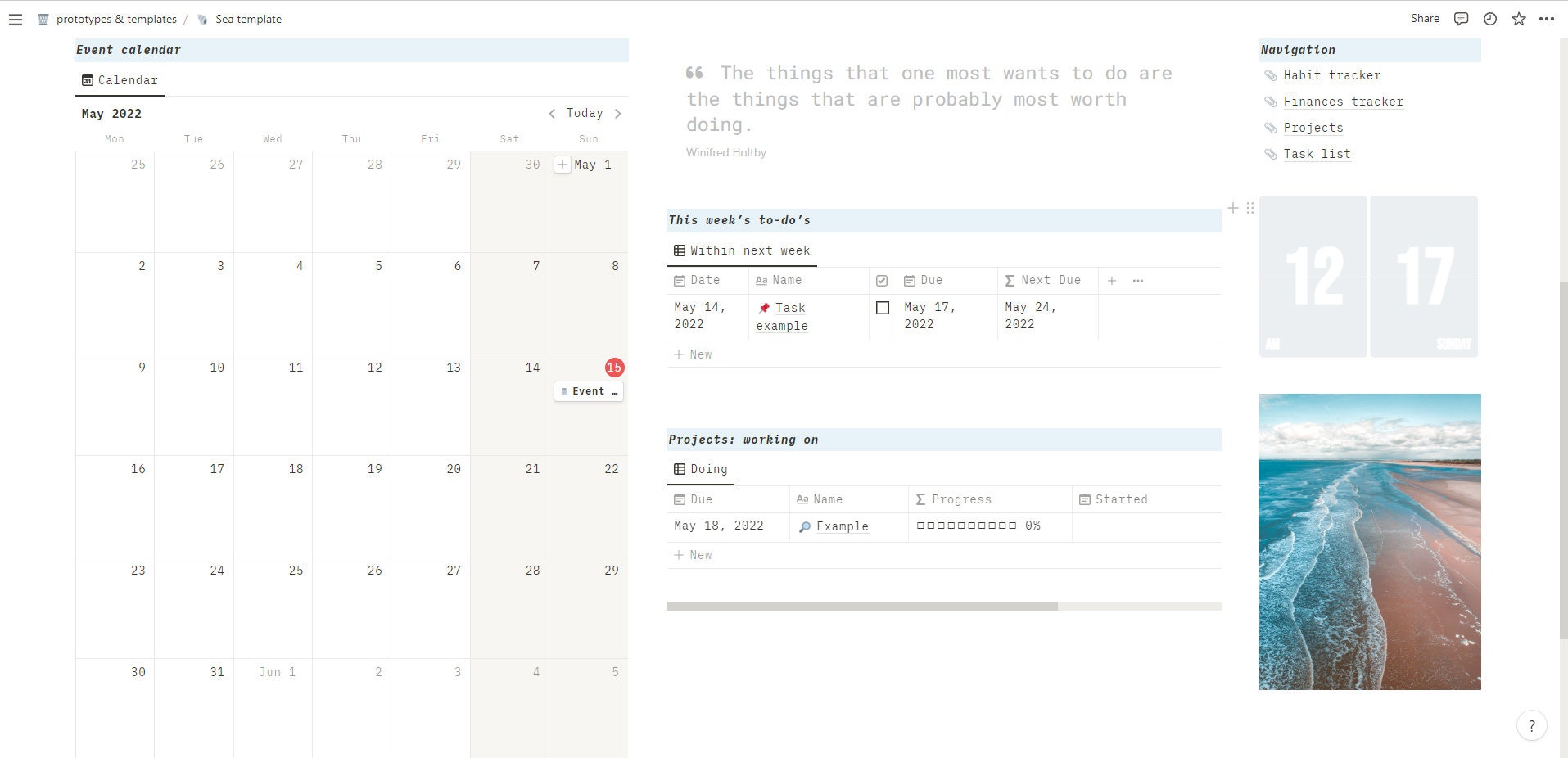 Notion Template (sea Themed) - Etsy
