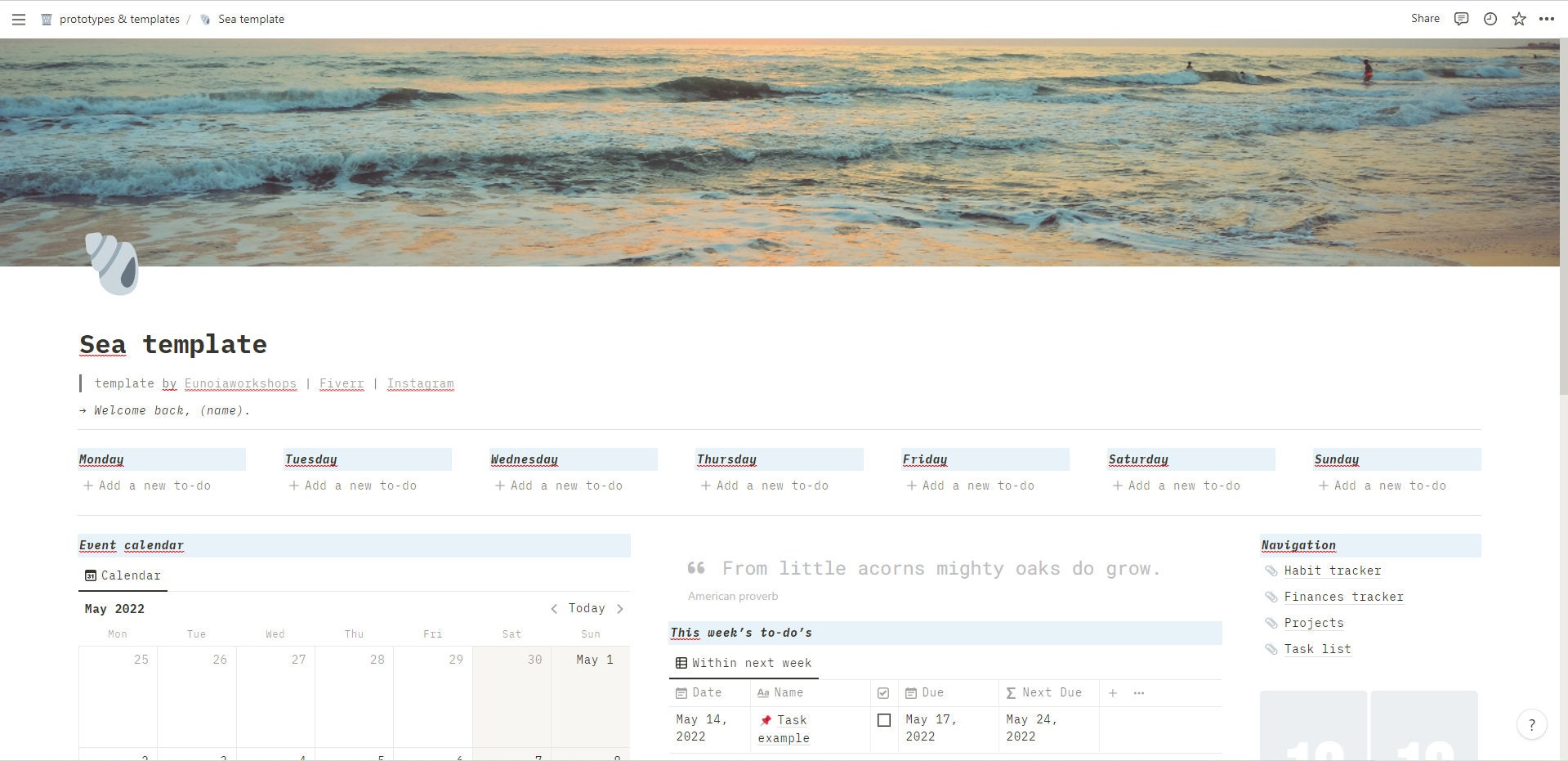 Notion Template (sea Themed) - Etsy