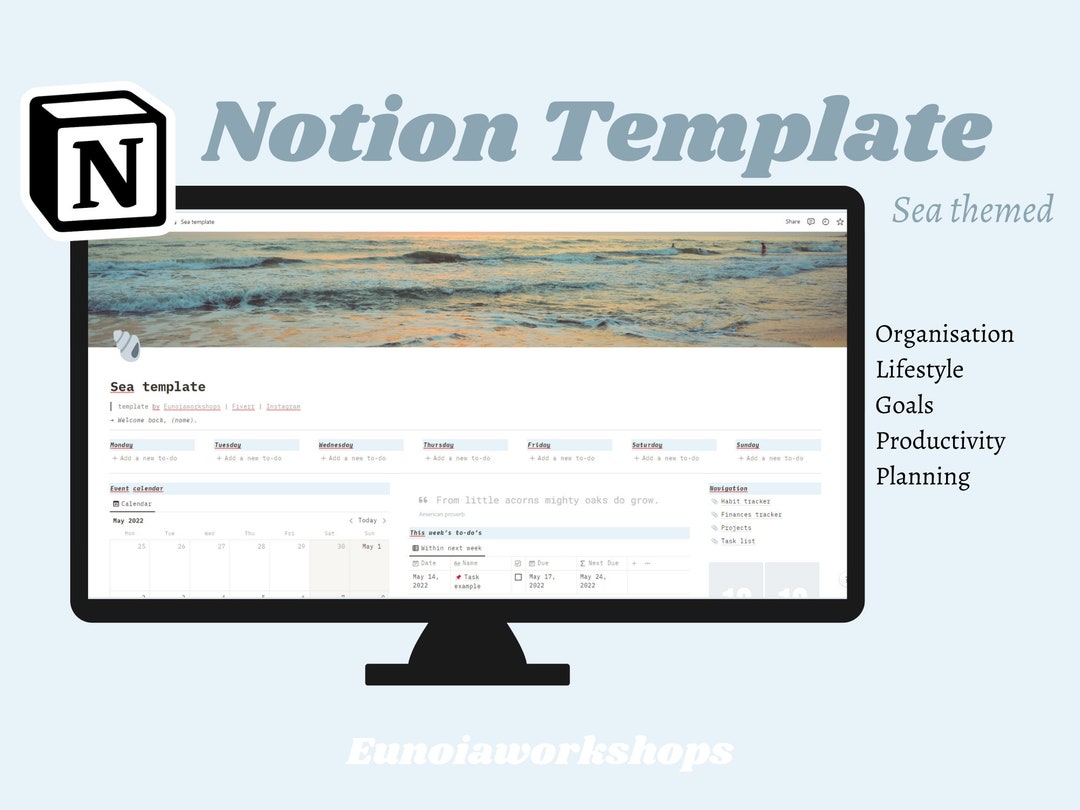 Notion Template (sea Themed) - Etsy