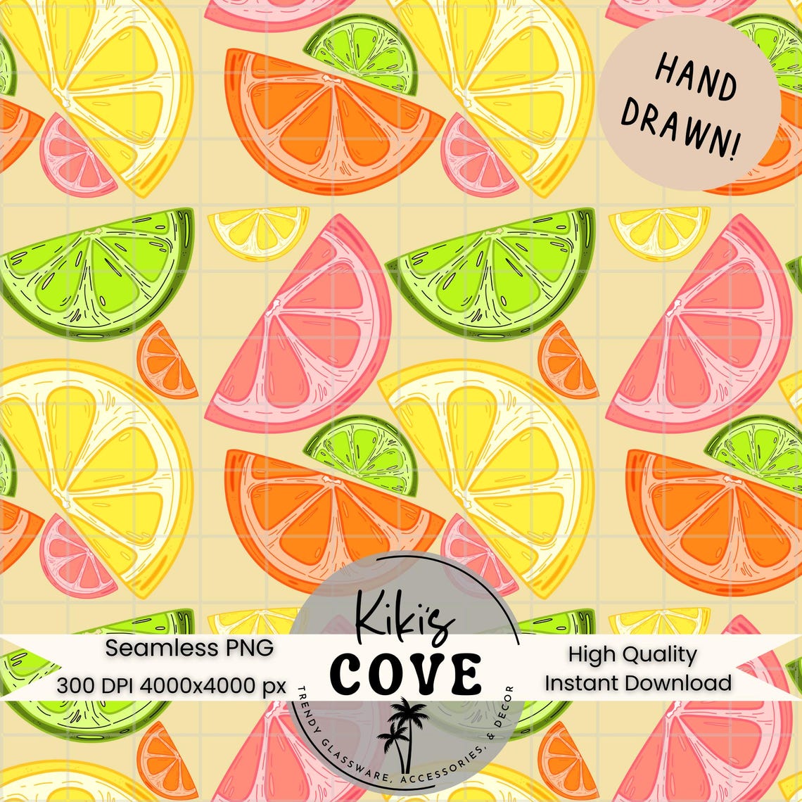 Citrus Fruit Seamless Pattern PNG | Lemon, Lime, Orange, Grapefruit ...