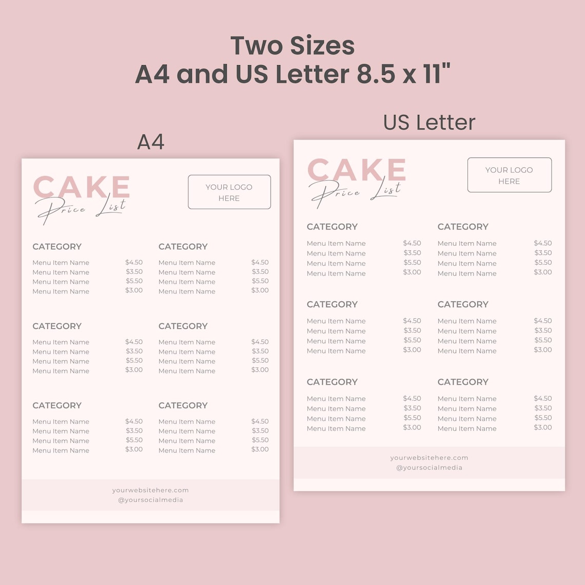Cake Price List Template, Bakery, Pastry, Treats, Cake Business, Pink ...