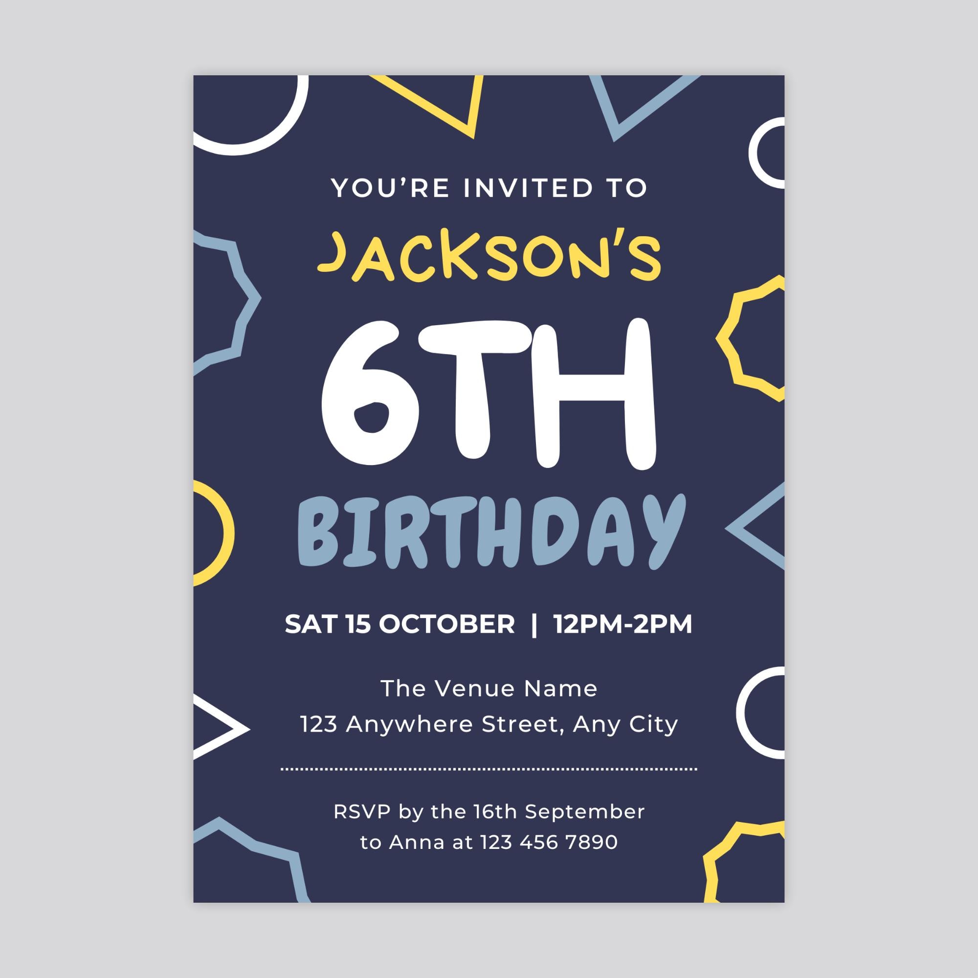 6th Birthday Invitation Boy Invite, Birthday Party, Editable Canva ...