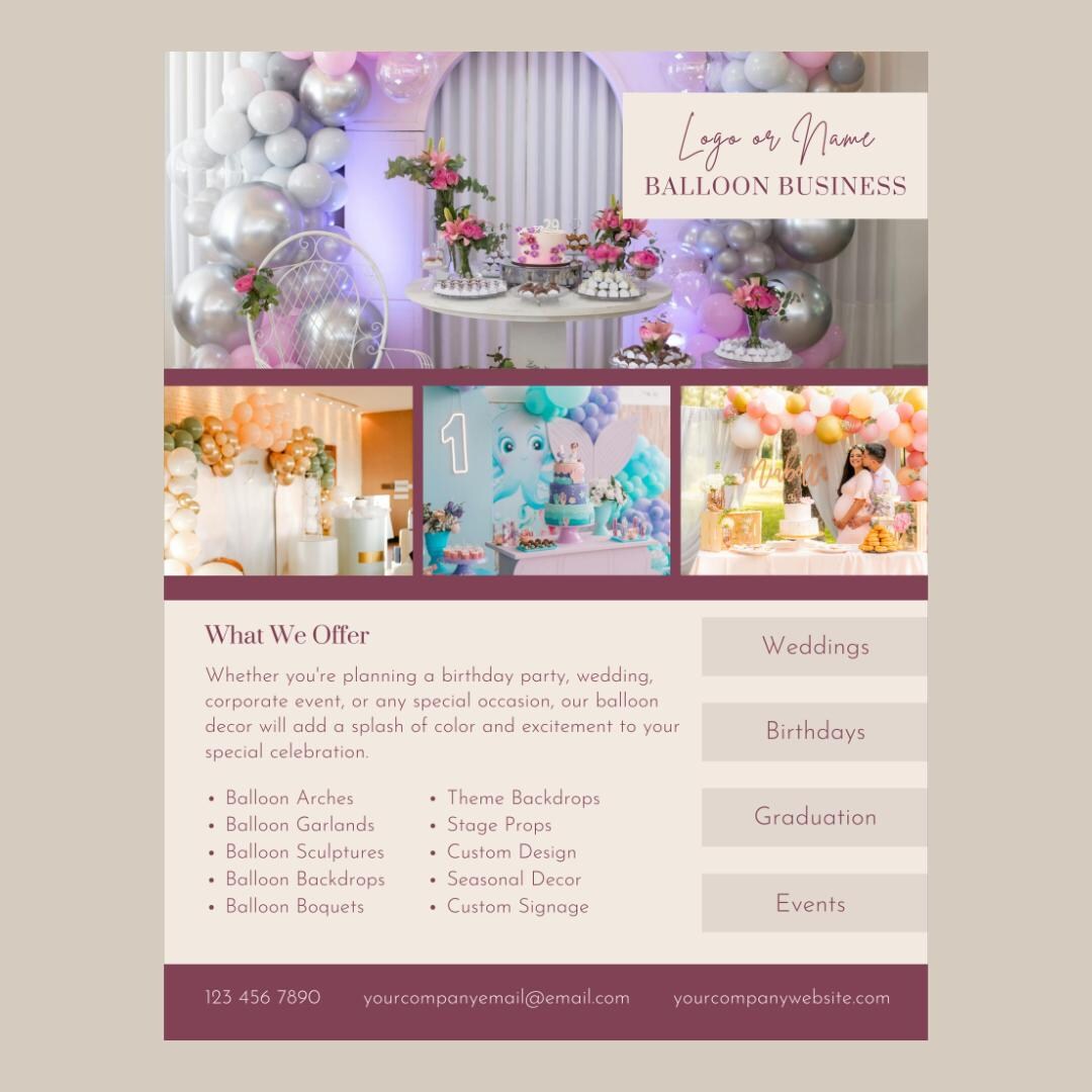 Balloon Decor Service Flyer, Balloon Artist, Event Decorating Service ...