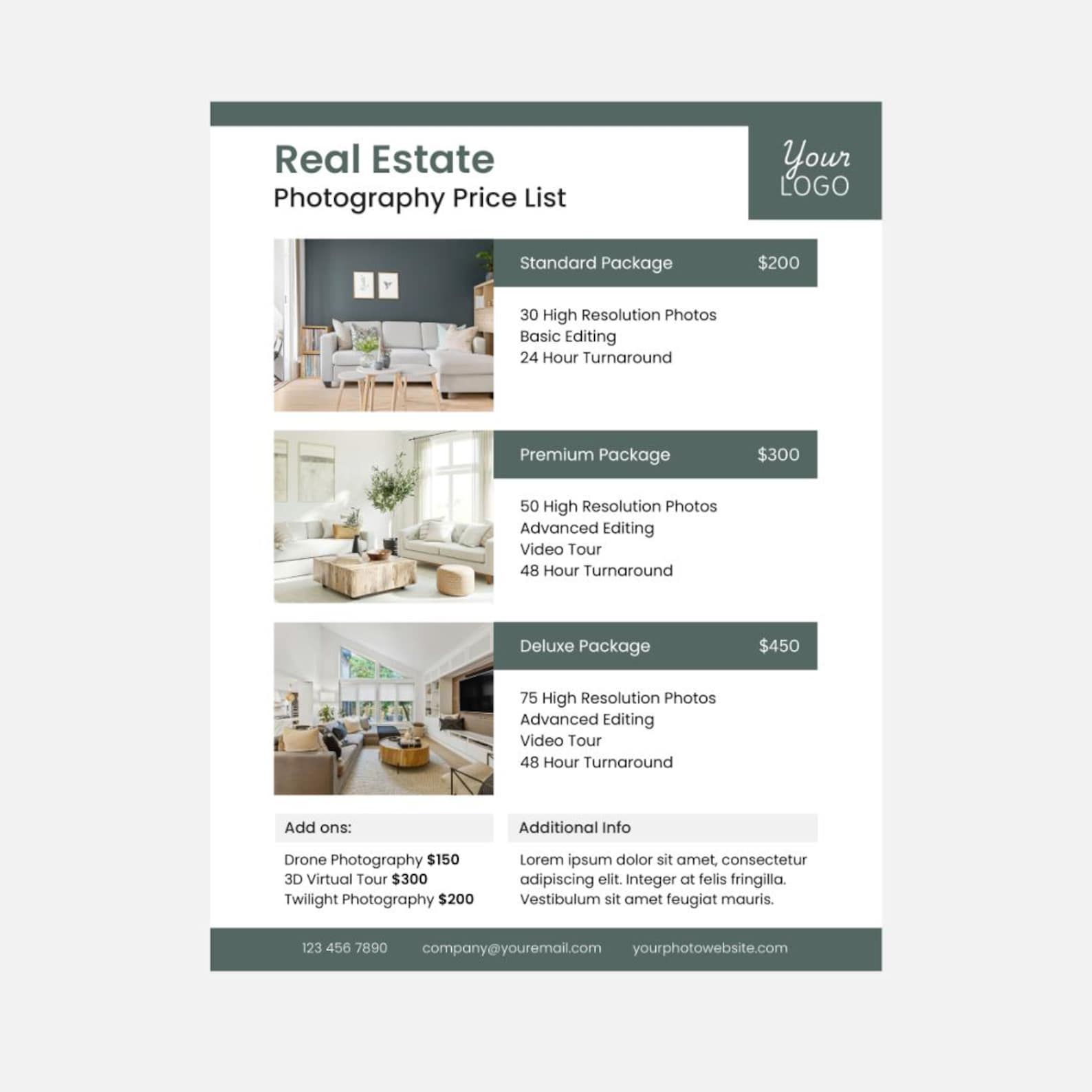 Real Estate Photography Price List, Price Menu, Canva Template - Etsy