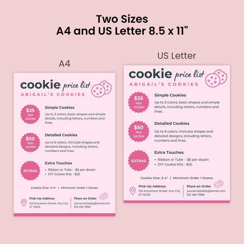 Cookie Price List Template, Cookie Business, Cookie Price Sheet, Custom ...