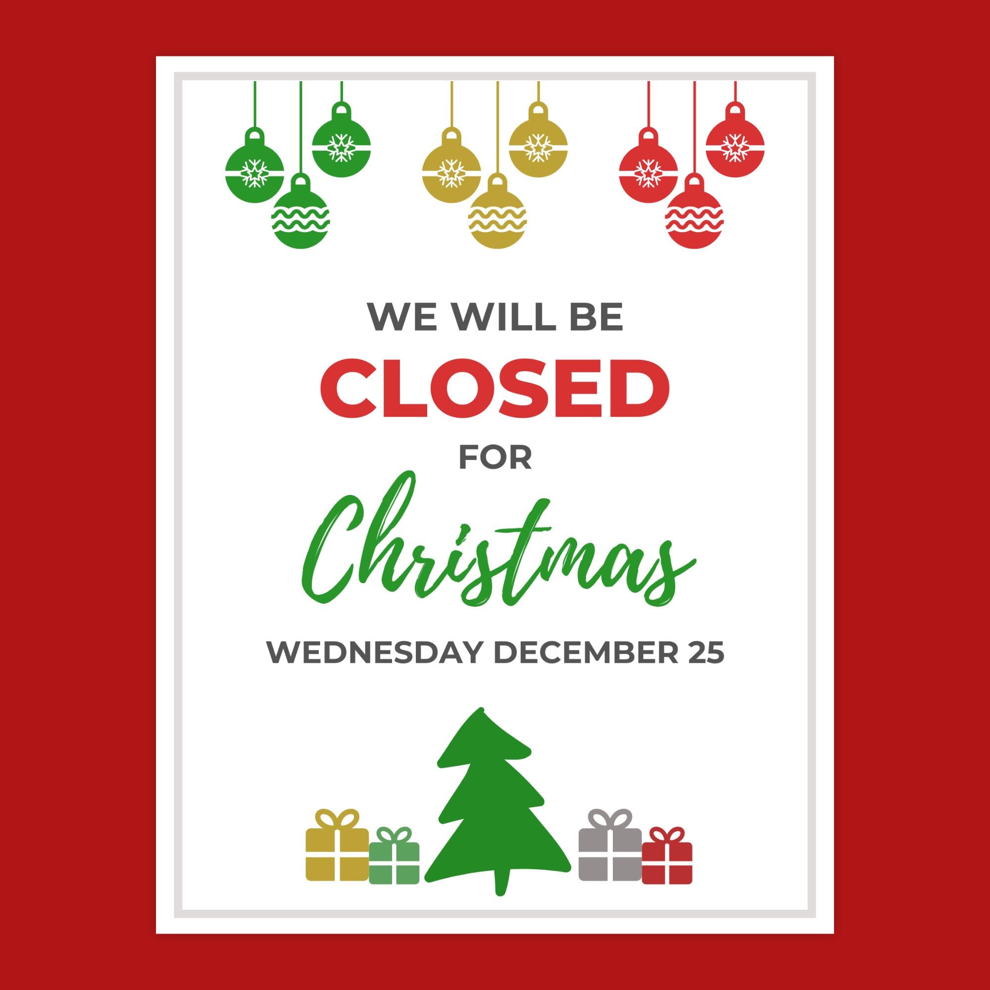 Closed for Christmas Sign for Businesses, Christmas Closed Sign, Closed ...