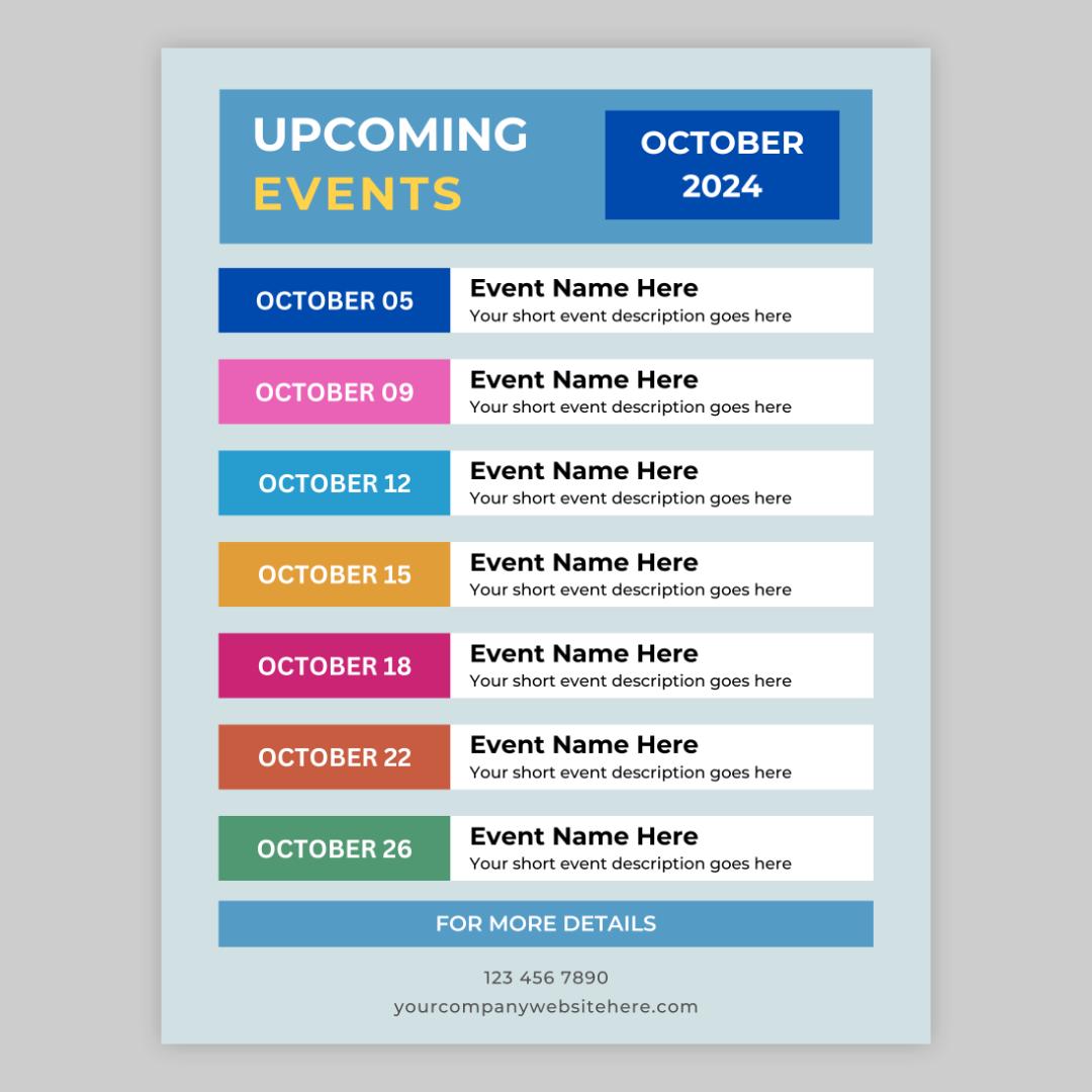 Upcoming Events Schedule Flyer, Event Program, Editable Canva Template ...