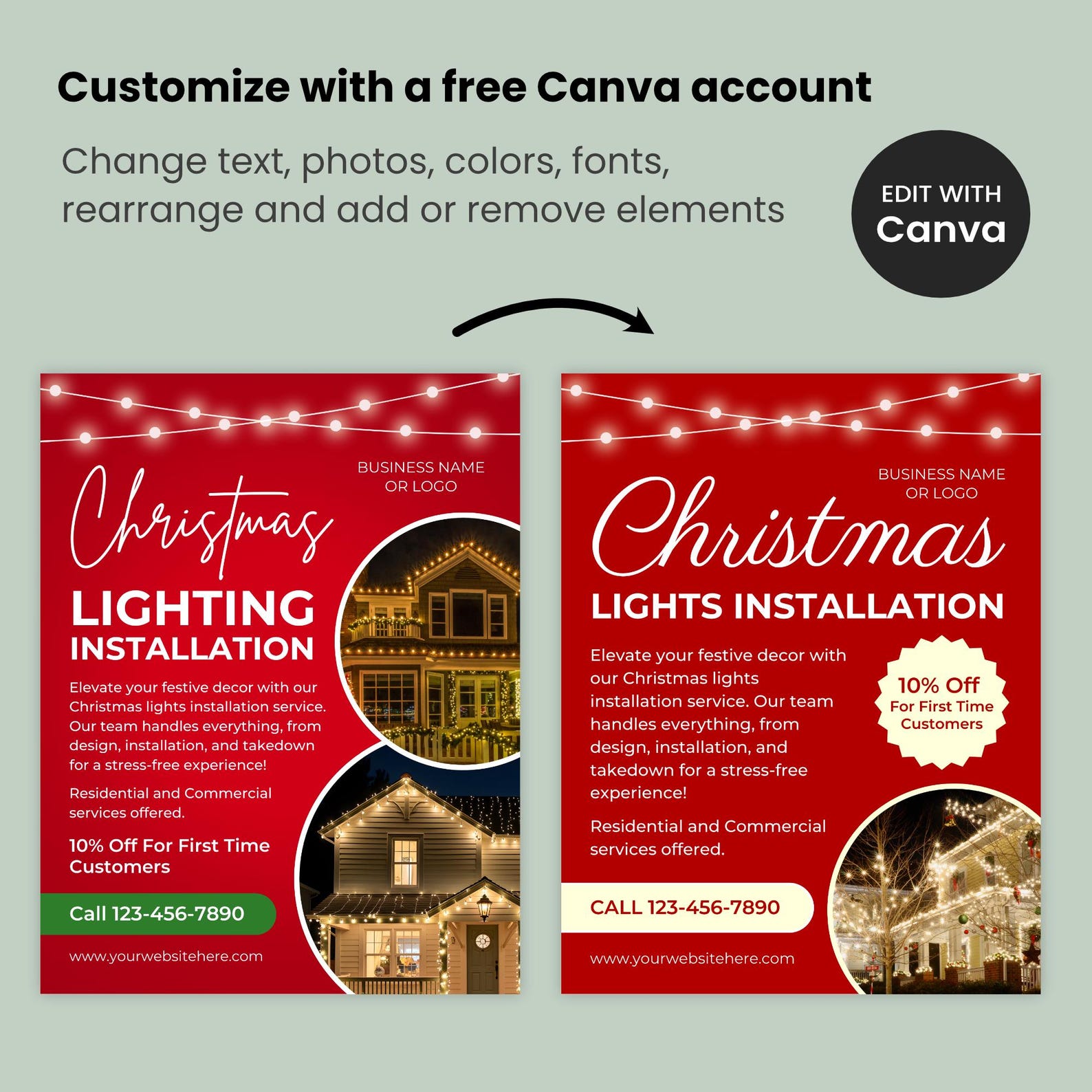 Christmas Lights Installation Service Flyer, Editable Canva Template - Etsy
