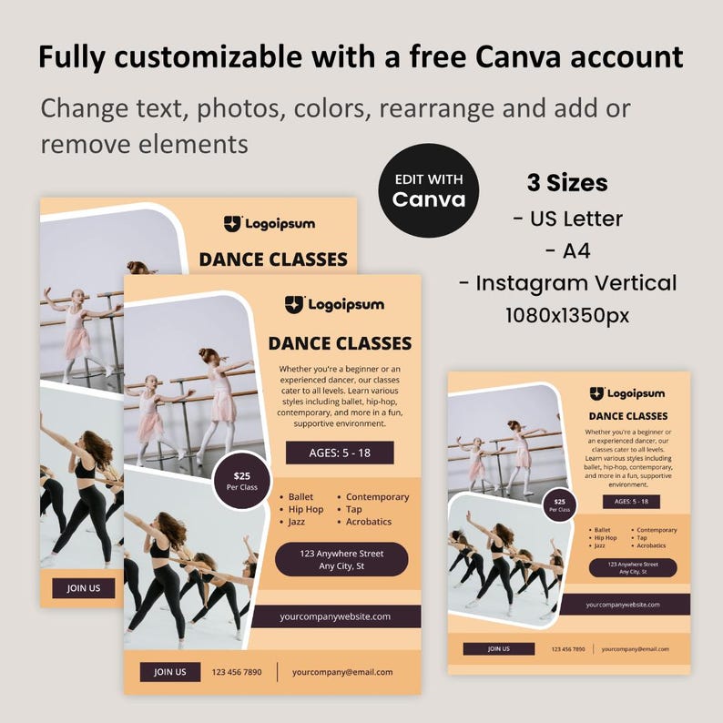 Dance Studio Flyer Template, Dance Flyer, Dance School, Dance Teachers ...
