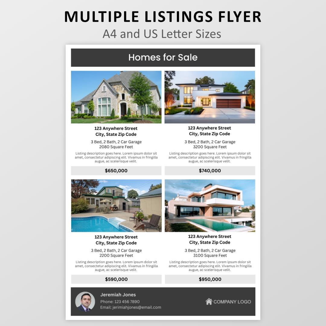 Real Estate Multiple Listings Flyer, Homes for Sale Flyer, New Listings ...