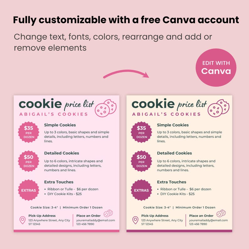 Cookie Price List Template, Cookie Business, Cookie Price Sheet, Custom ...