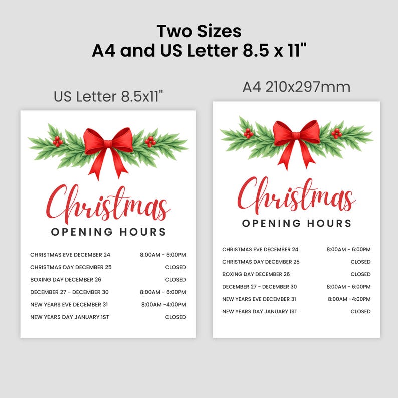 Christmas Store Hours Sign (canva Template) - Etsy Australia