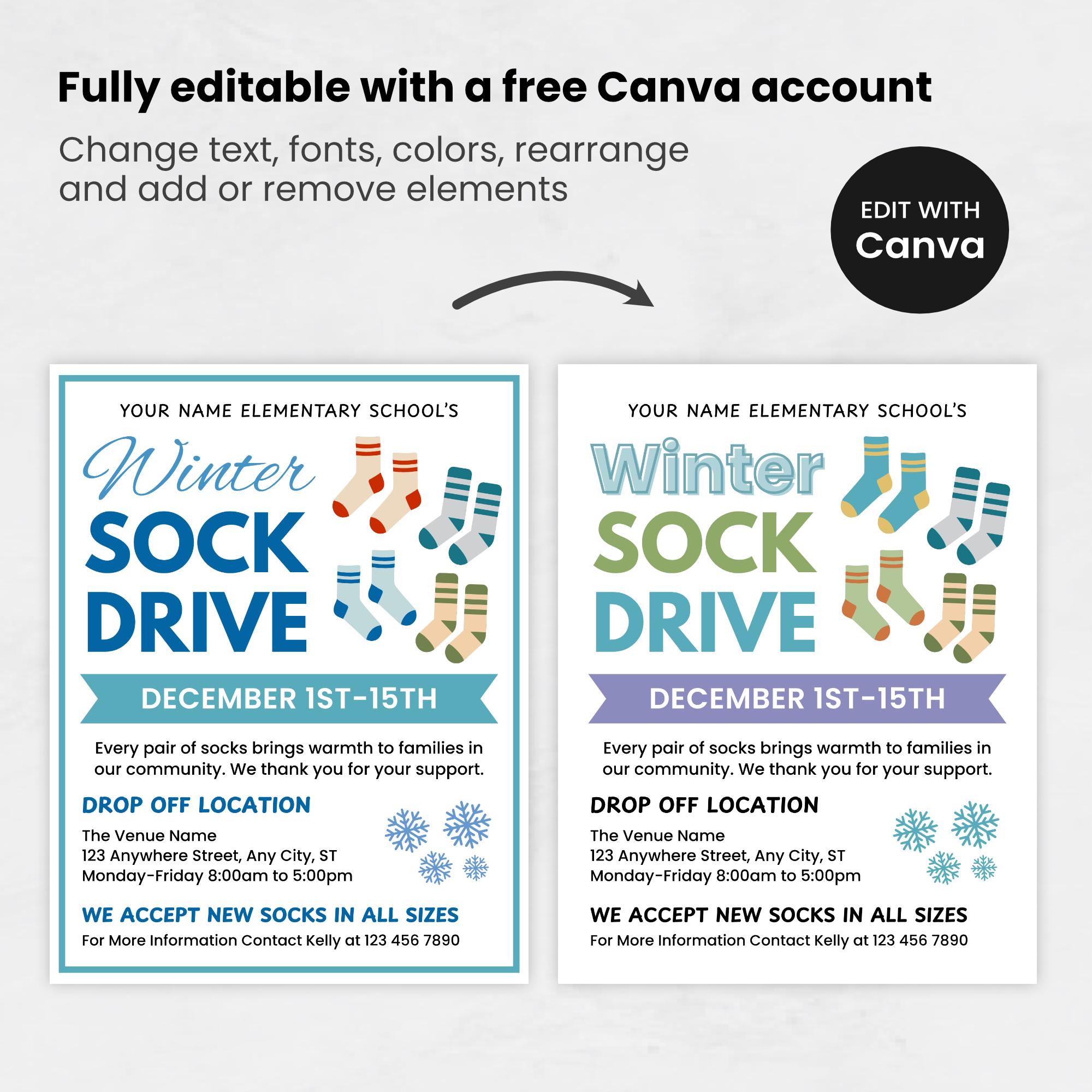 Winter Sock Drive Flyer (canva Template) - Etsy