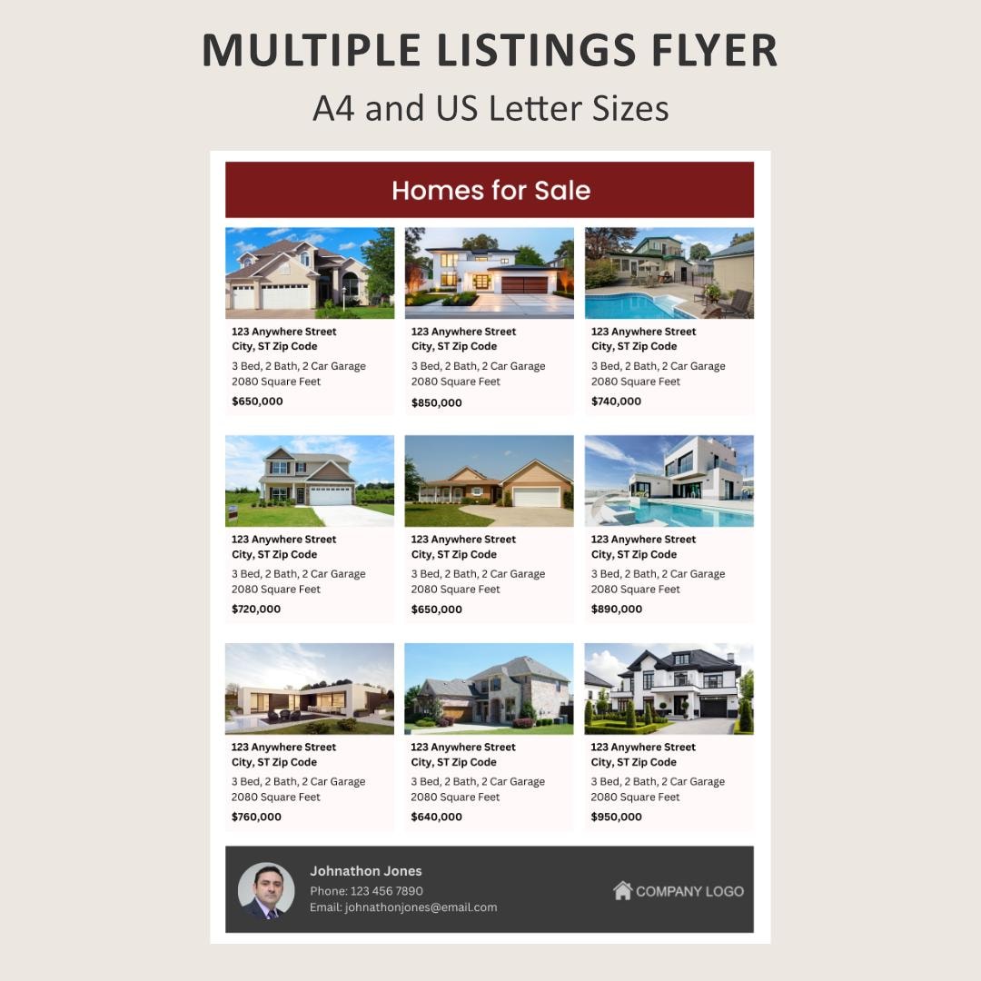 Real Estate Multiple Listings Flyer, Homes for Sale Flyer, New Listings Flyer, Just Listed Flyer ...