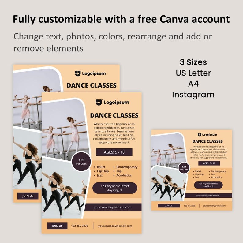 Dance Studio Flyer Template, Dance Flyer, Dance School, Dance Teachers ...
