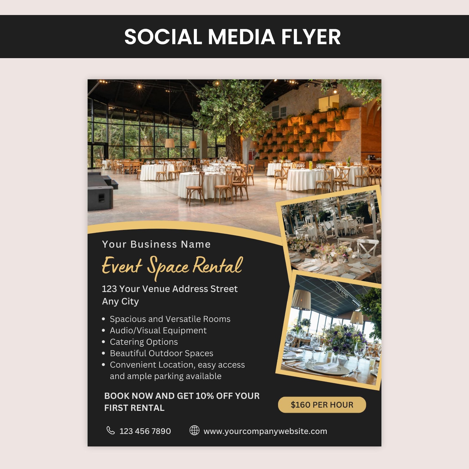 Event Space Rental Flyer Social Media, Event Venue Rental, Digital ...